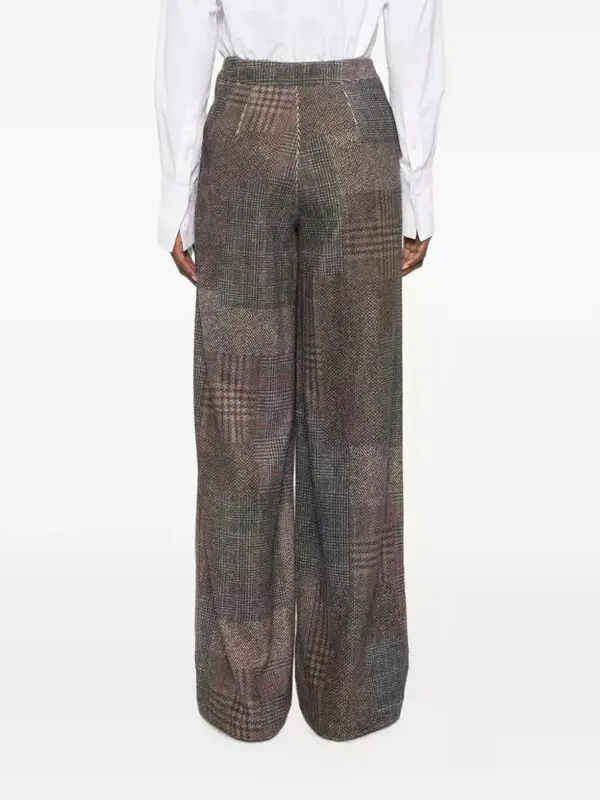 BYE Patchwork Check Wide Leg Trousers
