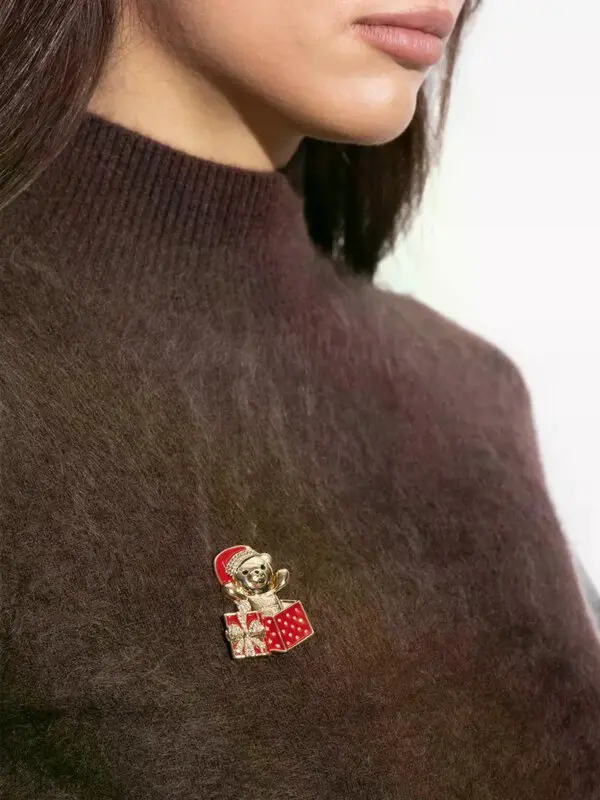 Max Mara Teddy Bear-shaped Crystal-embellished Brooch - Gold