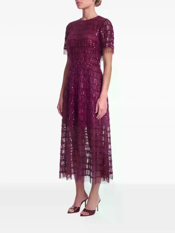 POST MERIDIEM Sequin Embellished Fringed Midi Dress