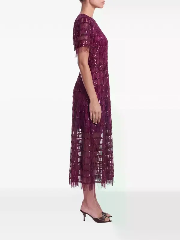 POST MERIDIEM Sequin Embellished Fringed Midi Dress