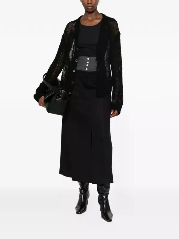 SYSTEM Pinstriped Layered-waist Midi Skirt
