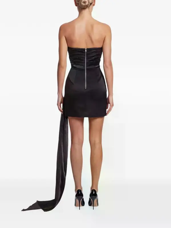 POST MERIDIEM Rhinestone-embellished Draped-train Mini Dress
