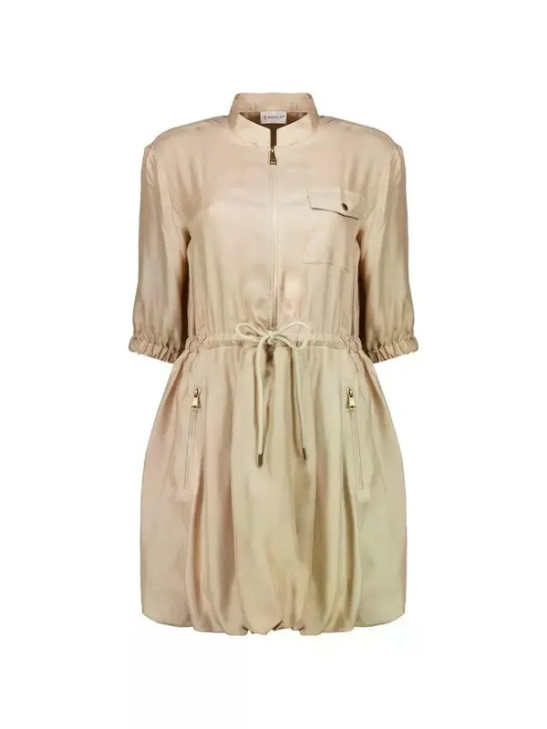 Moncler Silk Twill Mini Shirt Dress - Neutrals