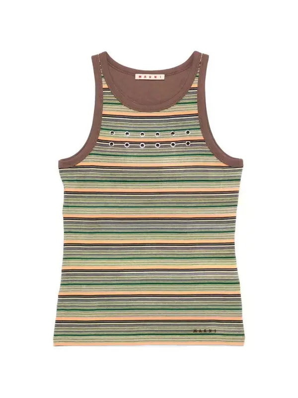 Marni Eyelet-embellished Striped Tank Top - Neutrals