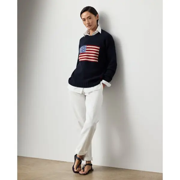 Ralph Lauren Flag Cashmere Crewneck Sweater - Midnight W/flag