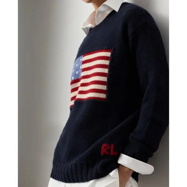 Ralph Lauren Flag Cashmere Crewneck Sweater - Midnight W/flag