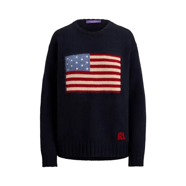 Ralph Lauren Flag Cashmere Crewneck Sweater - Midnight W/flag
