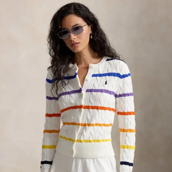 Ralph Lauren Us Open Striped Cable Cotton Cardigan