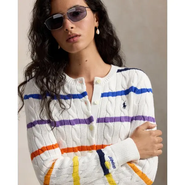 Ralph Lauren Us Open Striped Cable Cotton Cardigan