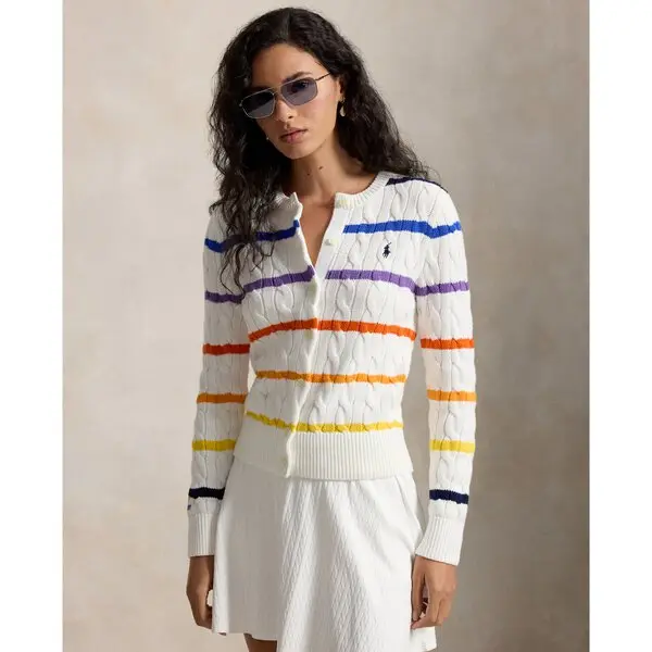 Ralph Lauren Us Open Striped Cable Cotton Cardigan