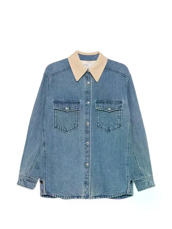 SYSTEM Corduroy Collar Chest Pocket Denim Jacket