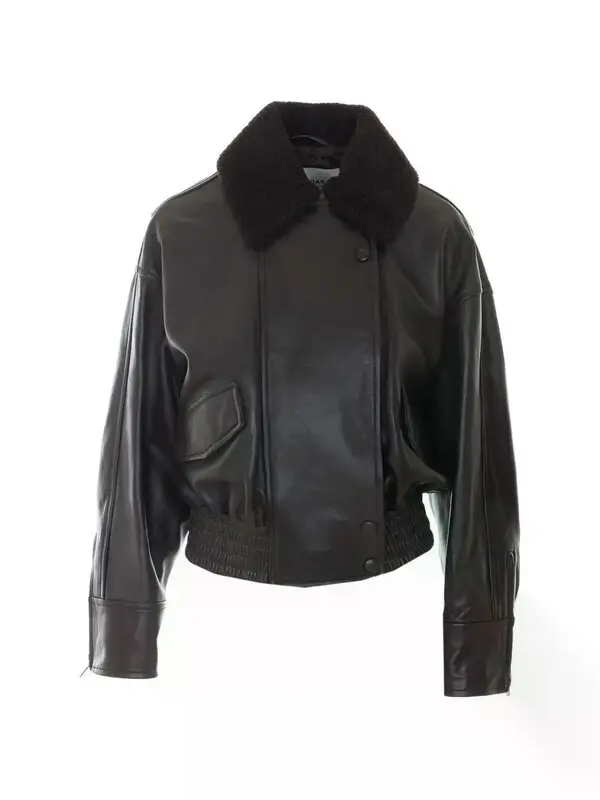 IVY OAK Leather Shearling Collar Jacket - Brown