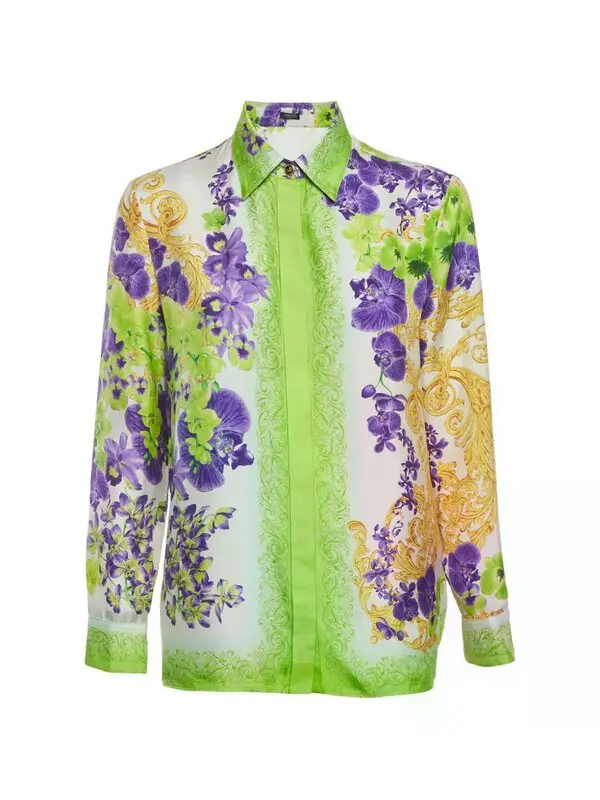 Versace Orchid Barocco Print Silk Shirt