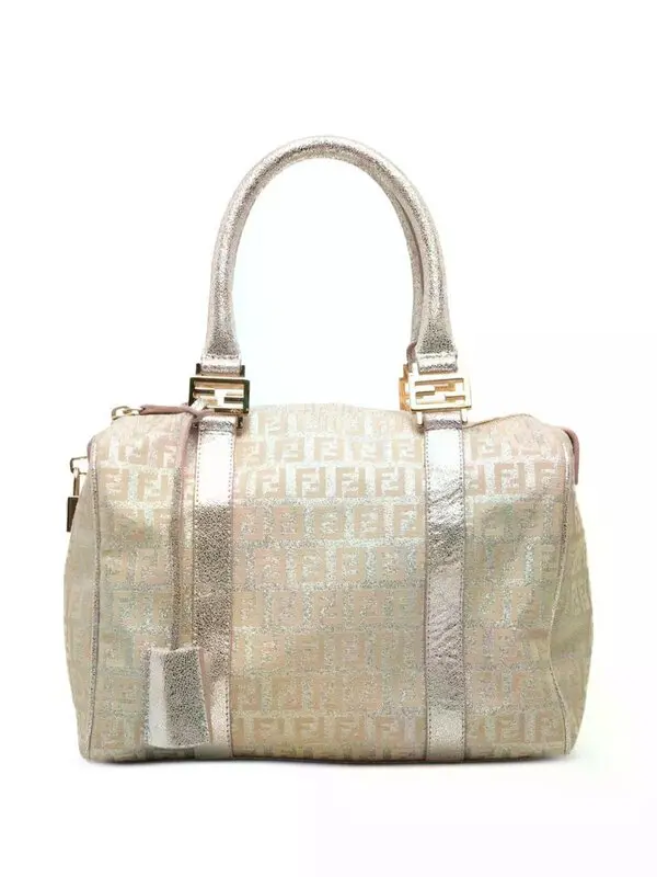 Fendi 2000-2010 Small Zucchino Metallic Canvas Forever Bauletto Boston Bag - Pink