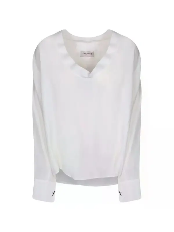 ERMANNO FIRENZE Pearl-embellished V-neck Blouse - White