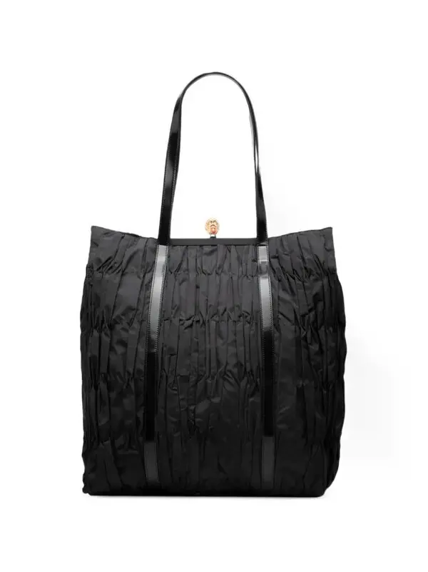 Prada Re-nylon Pleated Tote Bag With Leather Trim - Black