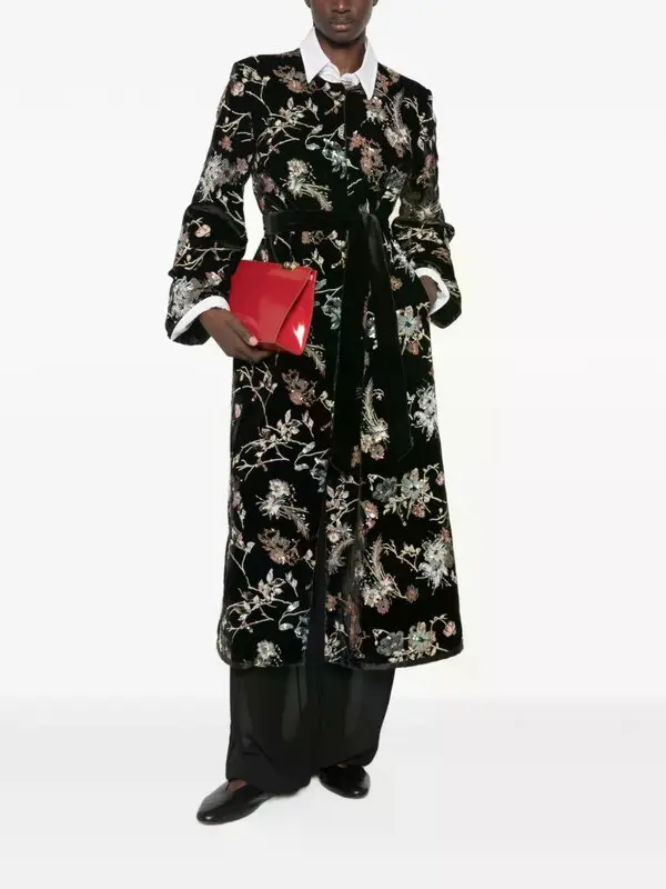 DE SANTIS Floral Embroidered Sequin-embellished Coat