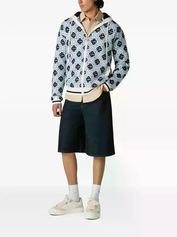Casablanca Merino Monogram Zip‑up Hooded Sweatshirt
