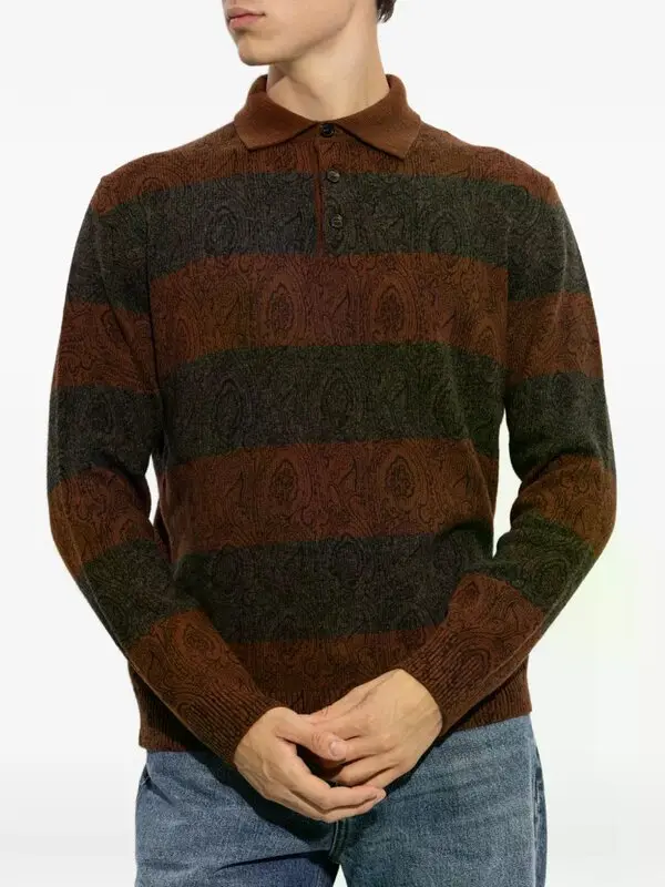 Etro Paisley-pattern Striped Polo Sweater