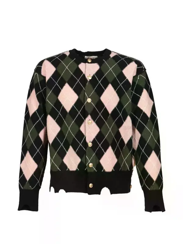 MASU Argyle Distressed Cardigan - Black