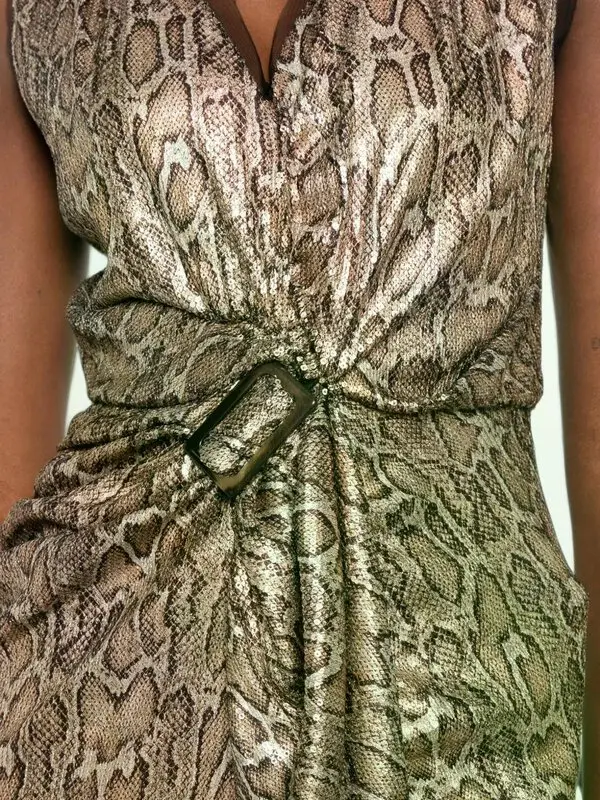 HANITA Sleeveless Snake Print Sequin Embellished Dress