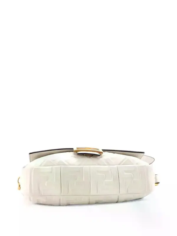 Fendi Baguette Nm Bag Zucca Embossed Leather Medium Crossbody Bag - White