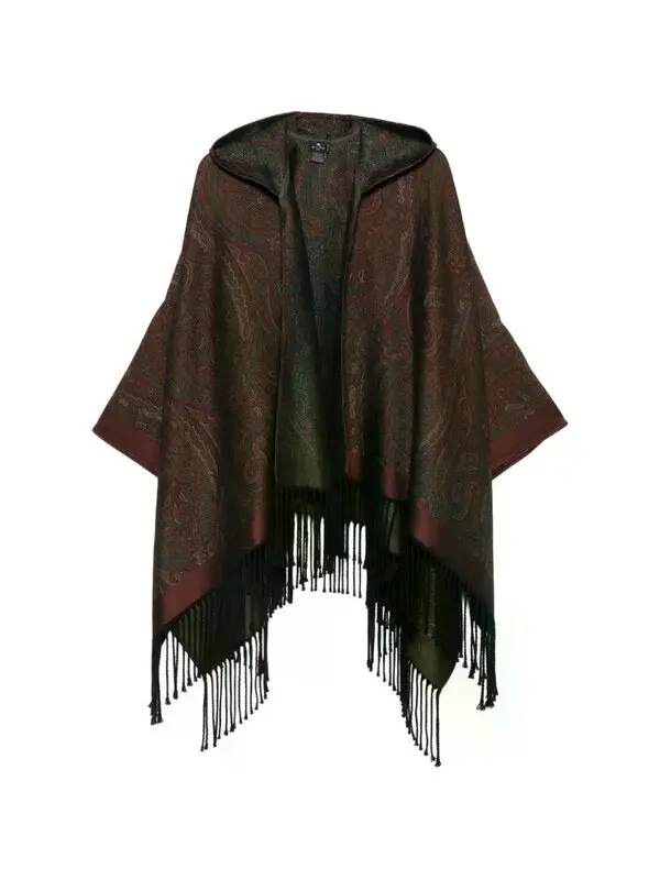 Etro Paisley Print Hooded Poncho - Brown