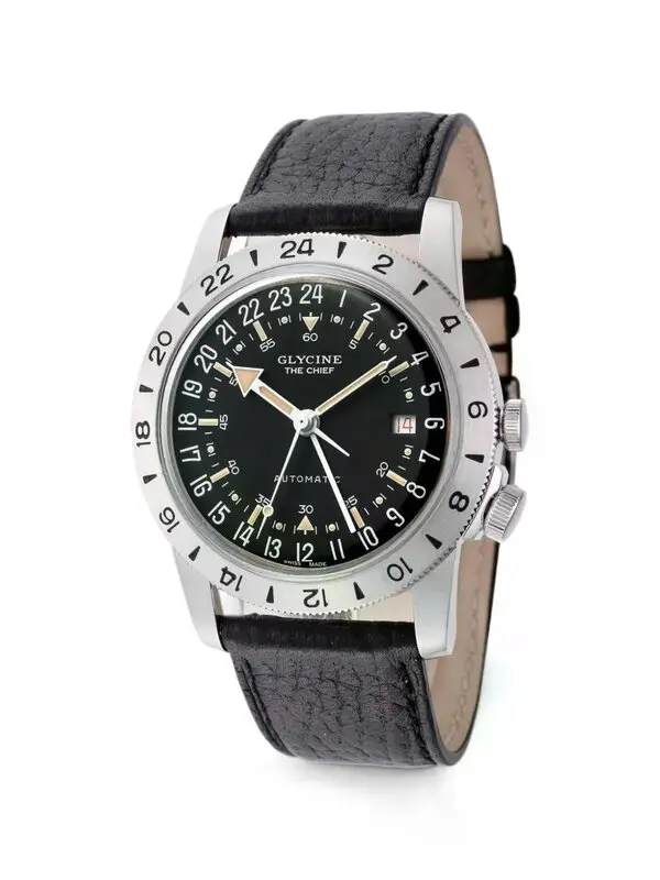 GLYCINE Airman Vintage The Chief 40mm Automatic Watch With Gmt Display - Black