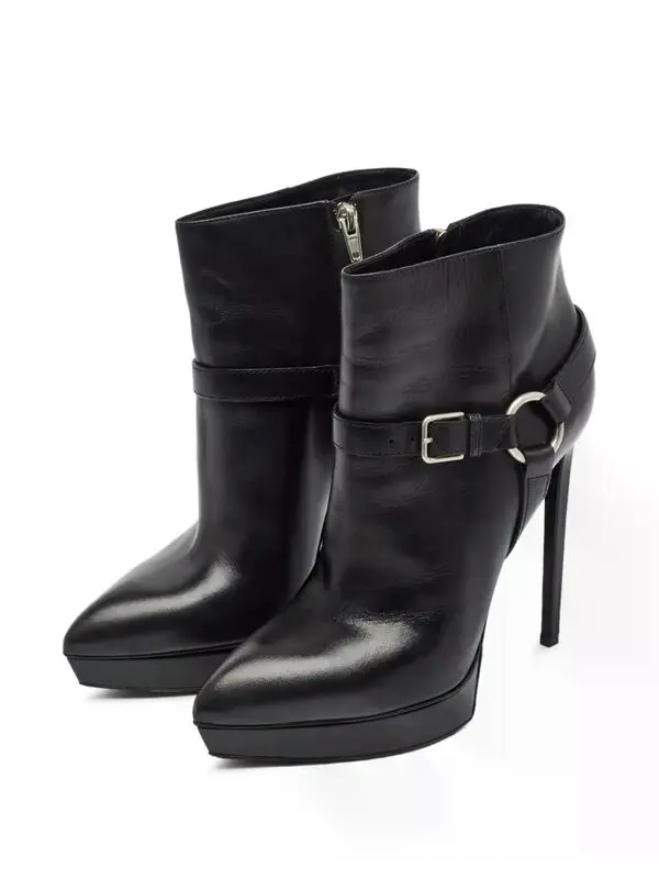 Saint Laurent Leather Harness Ankle Boots - Black