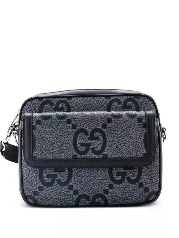 Gucci Front Pocket Messenger Jumbo Gg Embossed Leather Small Crossbody Bag - Black