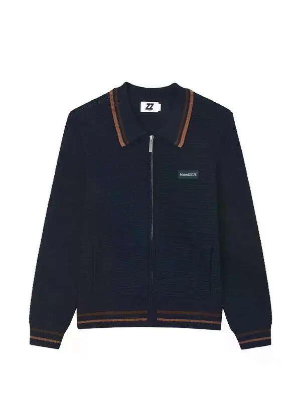 Izzue Zip-up Cardigan With Textured Knit And Stripe Trim