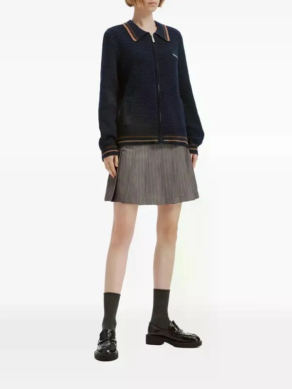 Izzue Zip-up Cardigan With Textured Knit And Stripe Trim