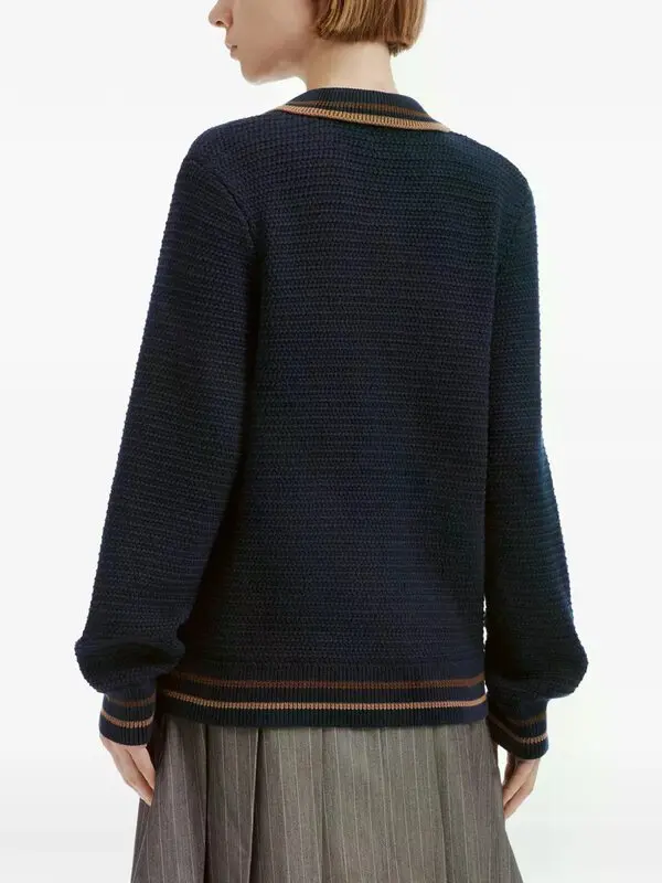 Izzue Zip-up Cardigan With Textured Knit And Stripe Trim