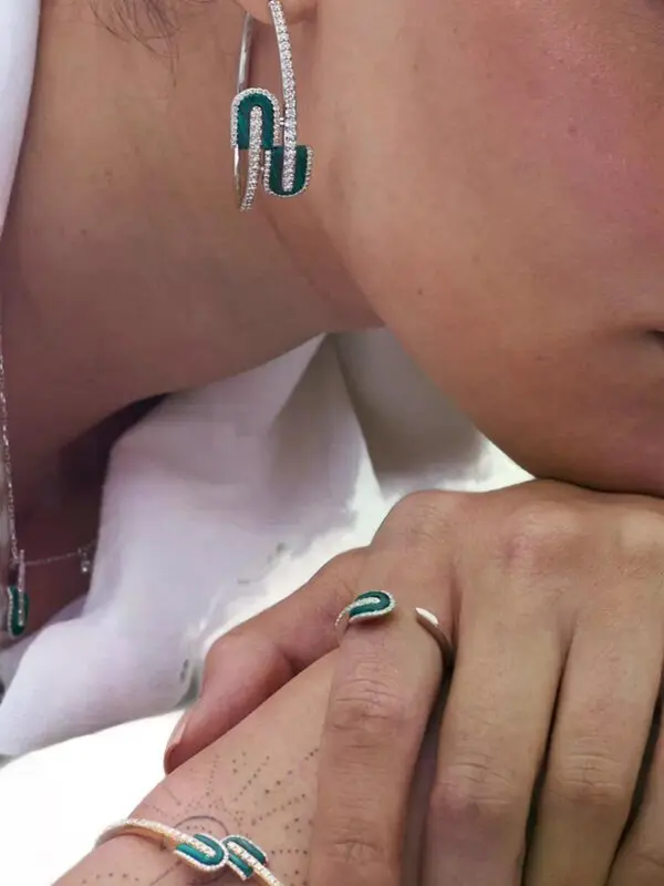 U LOS ANGELES Malachite And Diamond Hoop Earrings