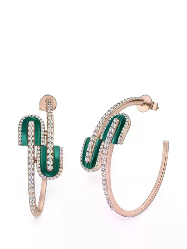 U LOS ANGELES Malachite And Diamond Hoop Earrings - Pink