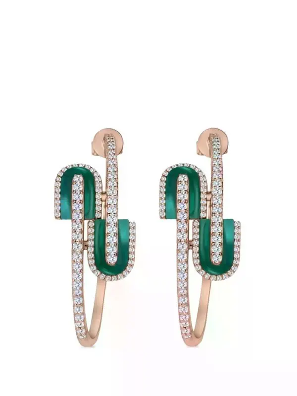 U LOS ANGELES Malachite And Diamond Hoop Earrings - Pink