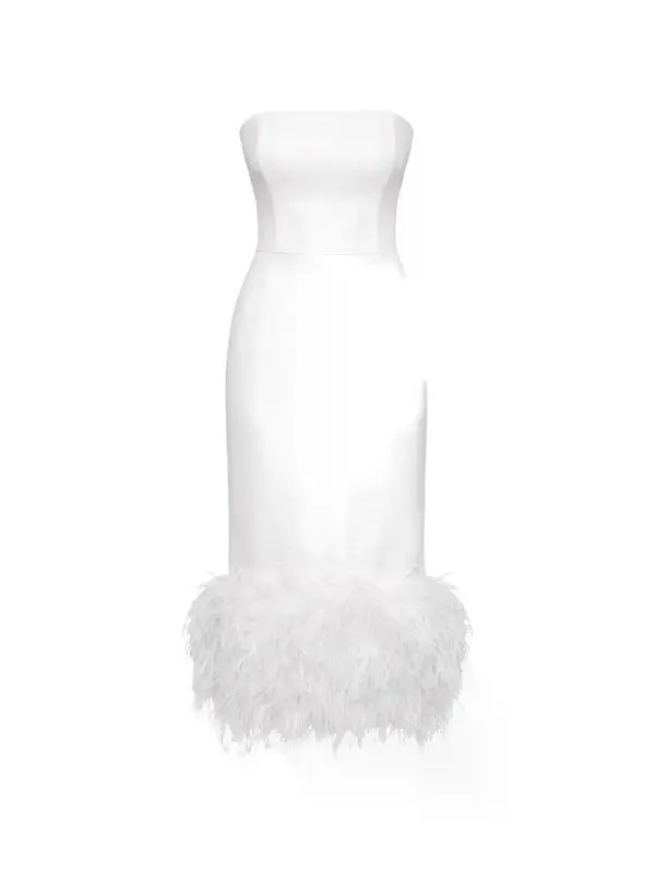 POST MERIDIEM Feather-trim Satin Midi Dress