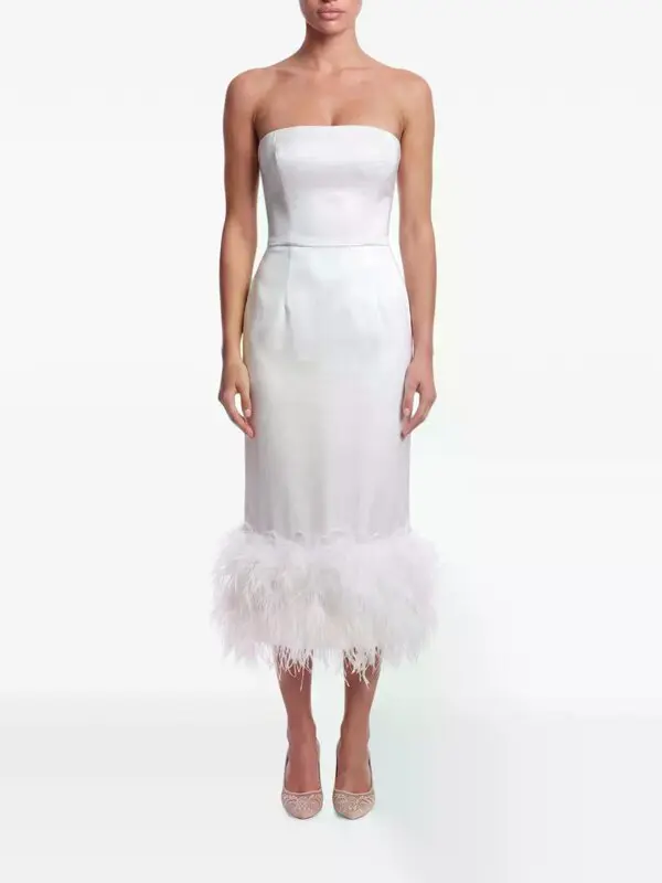 POST MERIDIEM Feather-trim Satin Midi Dress