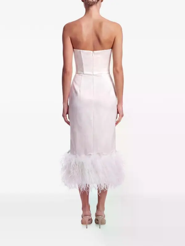 POST MERIDIEM Feather-trim Satin Midi Dress