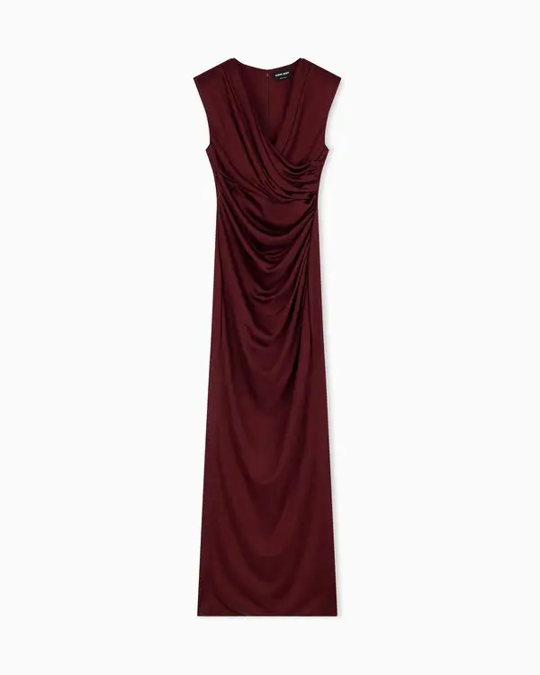 Giorgio Armani Long Sleeveless Shiny Viscose Jersey Gown - Burgundy