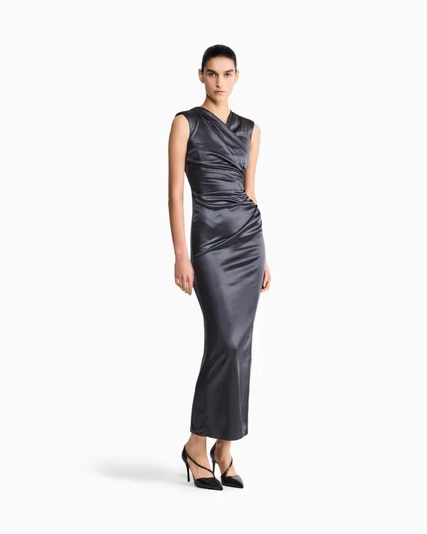 Giorgio Armani Long Sleeveless Shiny Viscose Jersey Gown - Grey