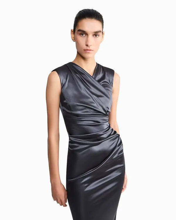 Giorgio Armani Long Sleeveless Shiny Viscose Jersey Gown - Grey