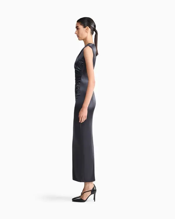 Giorgio Armani Long Sleeveless Shiny Viscose Jersey Gown - Grey