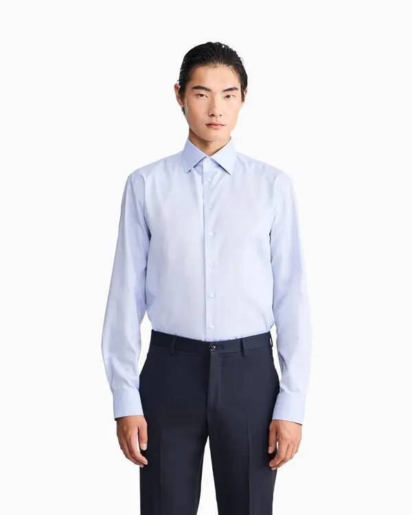Giorgio Armani Regular Fit Shirt In Micro Weave Cotton With French Collar