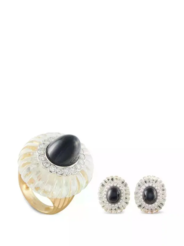 Cartier 18k Yellow Diamond And Rock Crystal Earrings And Ring Set - Gold