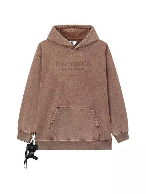 Izzue Acid-wash Logo-embroidered Hoodie
