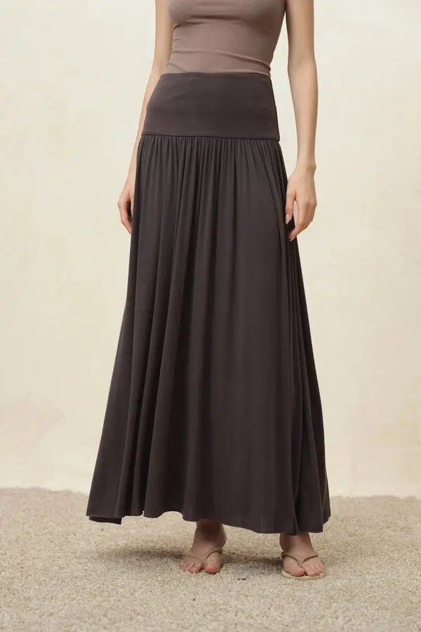 Fabrique Nemesis Drapy Ruched Skirt In Tencel Blend - Grey