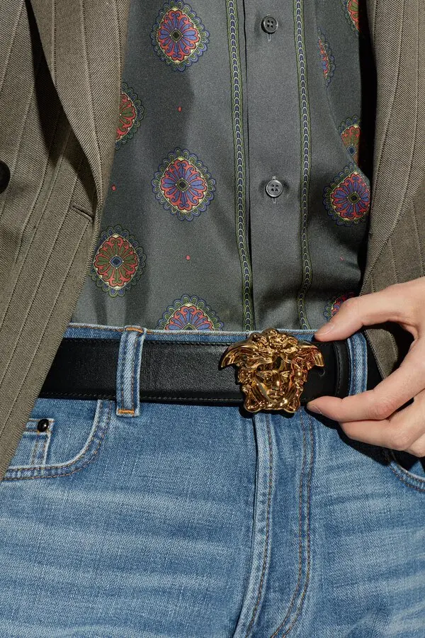 Versace Leather Belt With Medusa Buckle