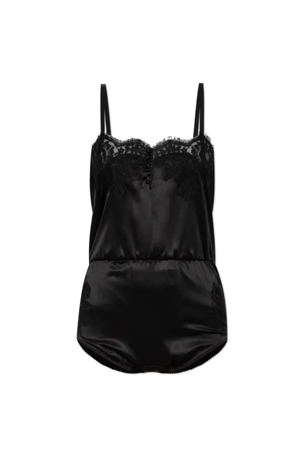 Dolce & Gabbana Silk Bodysuit With Lace Accents - Black