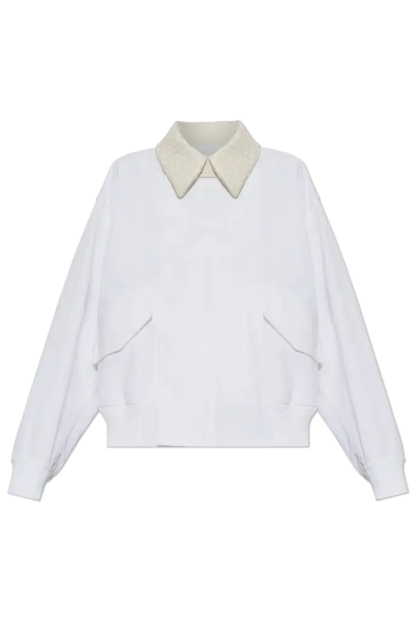 Bottega Veneta Cotton Jacket With Contrasting Basket Weave Collar - White